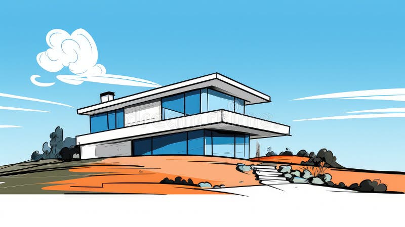Modern house doodle stock illustration. Illustration of style - 369600772