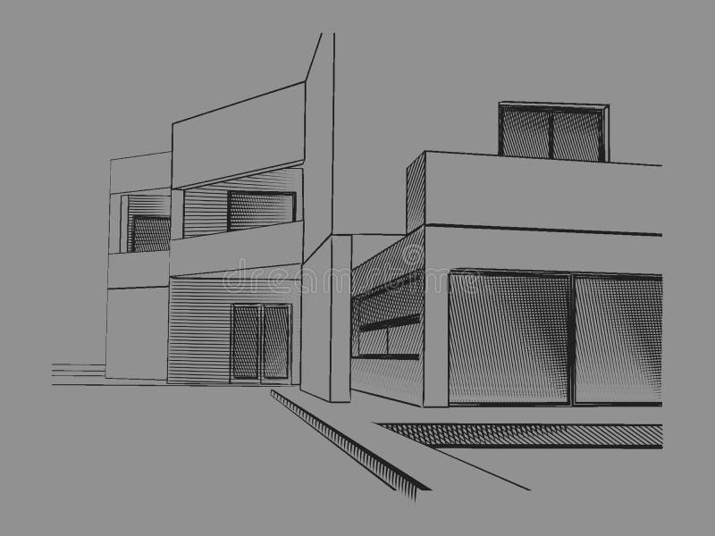 Modern house drawing stock vector. Illustration of graphic - 130823310