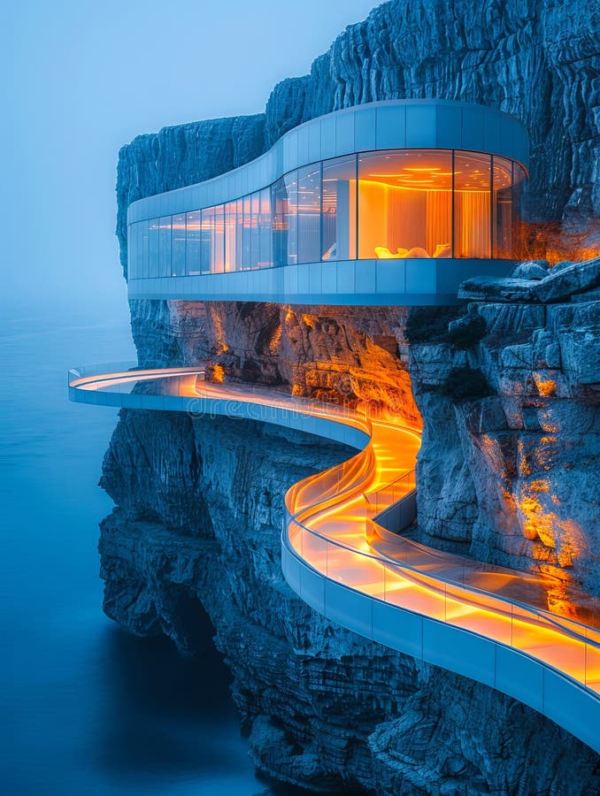 A Modern House on the Edge of a Cliff Stock Photo - Image of lead, edge ...