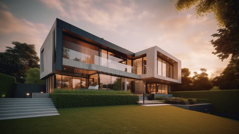 Modern House in the Evening Building in the Evening House in the Night ...