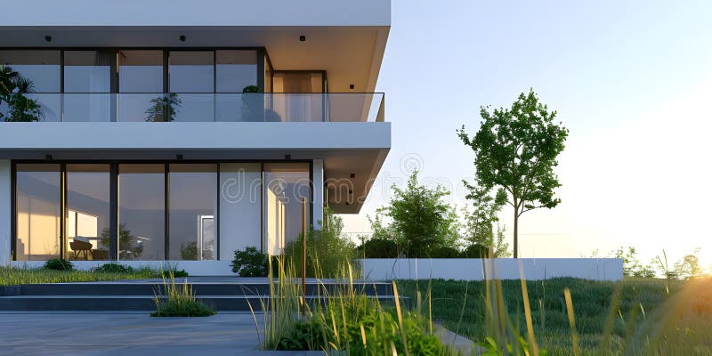 Modern House Exterior in Day Light Background Stock Illustration ...