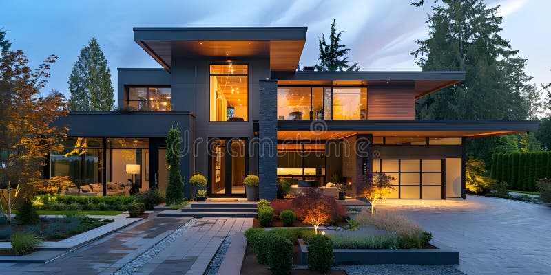 Modern House Exterior in Day Light Background Stock Illustration ...