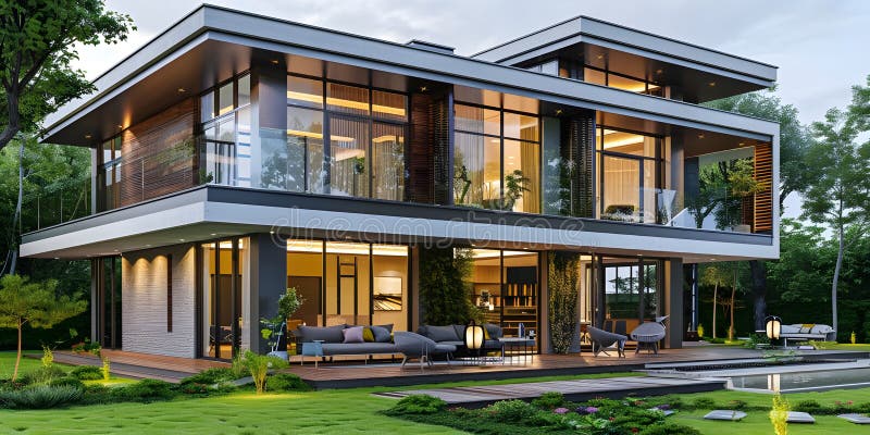 Modern House Exterior in Day Light Background Stock Illustration ...