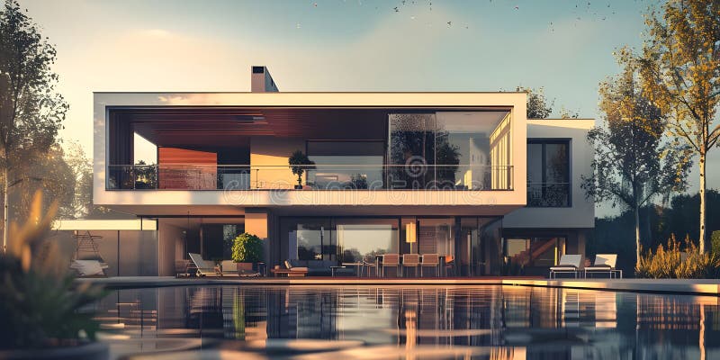 Modern House Exterior in Day Light Background Stock Illustration ...