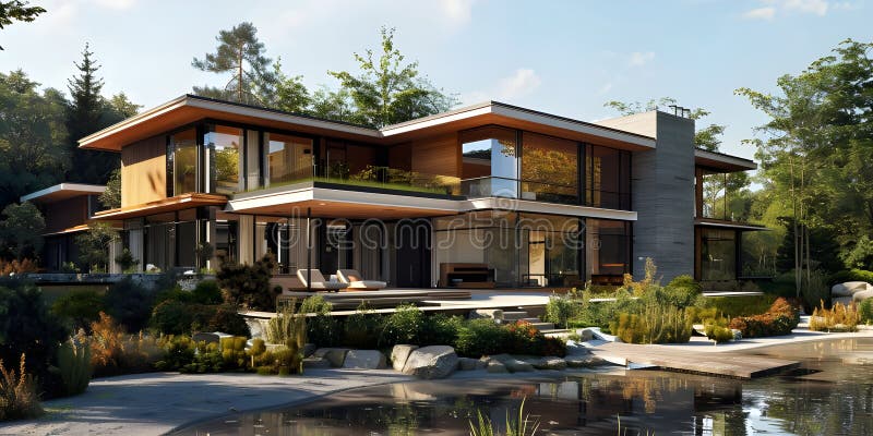 Modern House Exterior in Day Light Background Stock Illustration ...