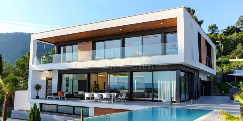 Modern House Exterior in Day Light Background Stock Illustration ...