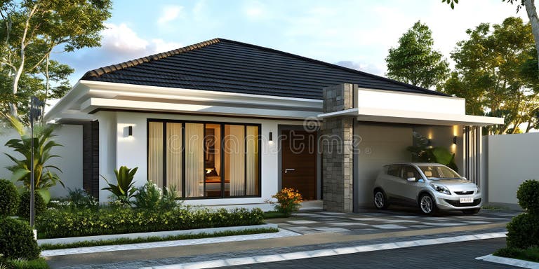 Modern House Exterior Design with Car and Greenery Generated Using AI ...