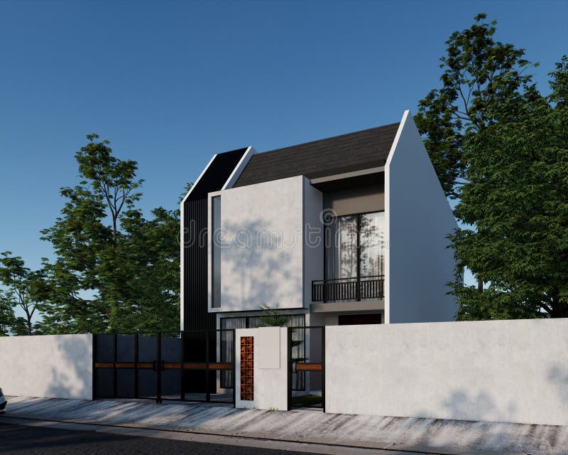 Modern house rendering stock photo. Image of facade - 269577628