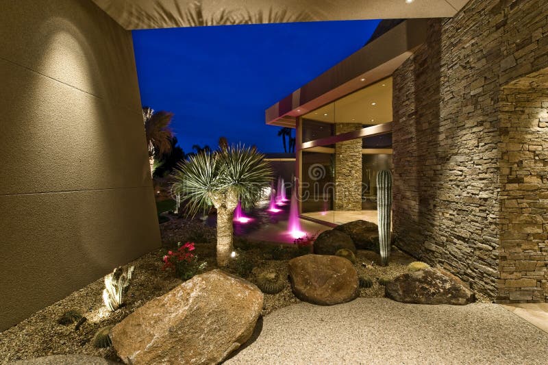 Modern House Exterior at Dusk Stock Photo - Image of dwelling, outdoors ...