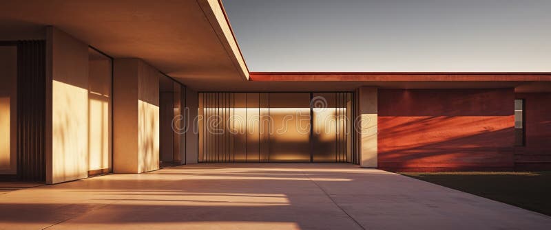 Modern House Exterior at Dusk with Warm Lighting Stock Image - Image of ...