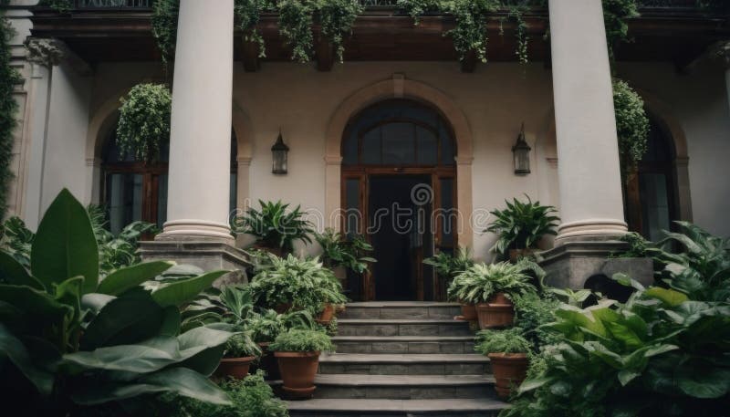 Modern House Exterior Overgrown with Greenery. Ai Generated Stock ...