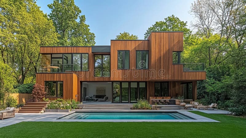 Modern House Exterior with a Swimming Pool. Designed Using Generative ...