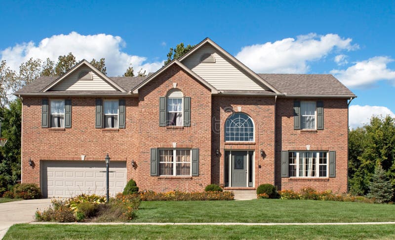 Modern House with Red Door stock image. Image of flag - 15595841