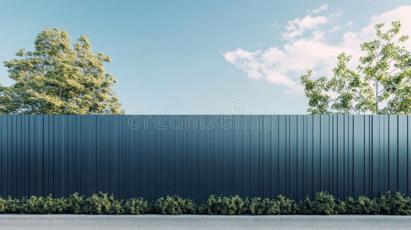 Modern House Fence with Copy Space Blue Sky Background 3D Render Stock ...