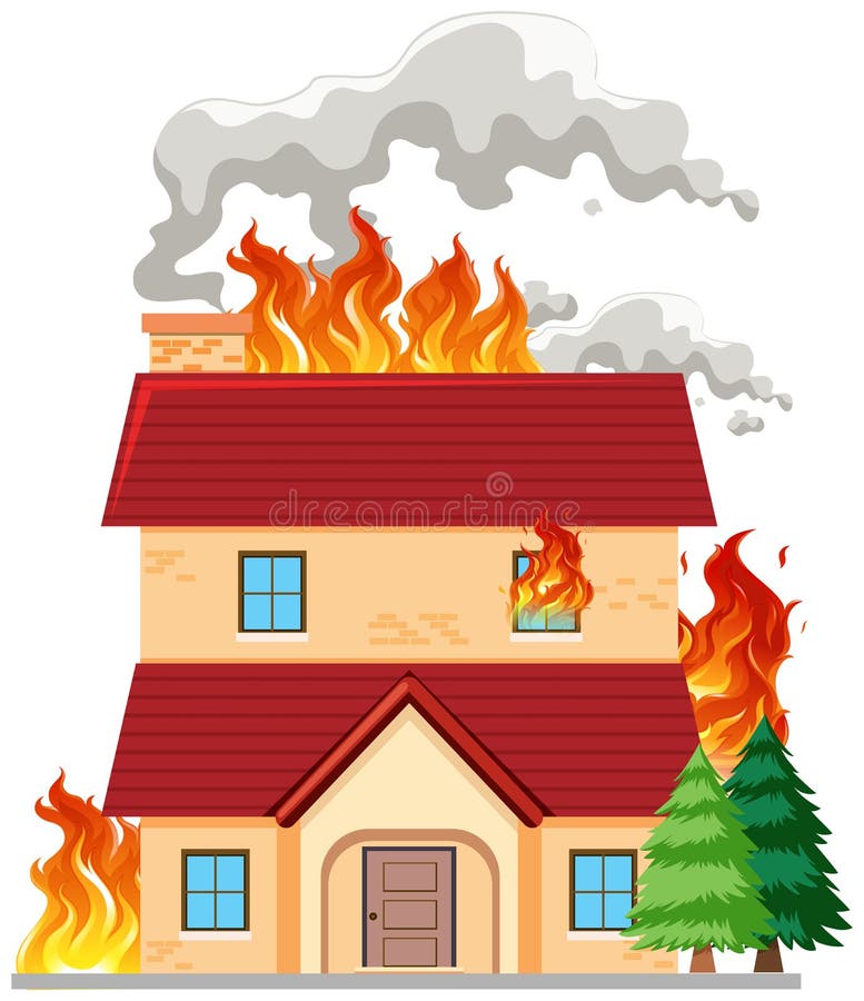 Modern house on fire stock vector. Illustration of window - 137163641