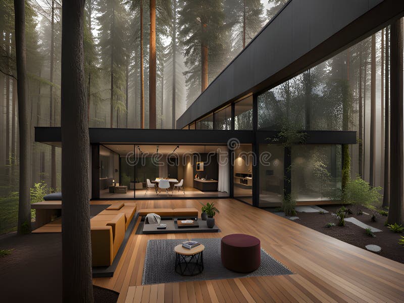 Modern House in the Forest, Ai Generated Stock Illustration ...