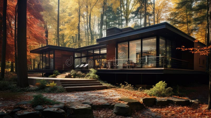 A Modern House in the Forest Stock Illustration - Illustration of ...