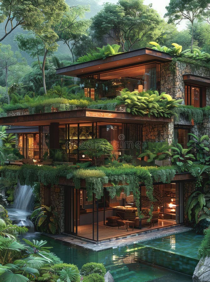 Modern House in the Forest with Pool for Vacation 3d Rendering Stock ...