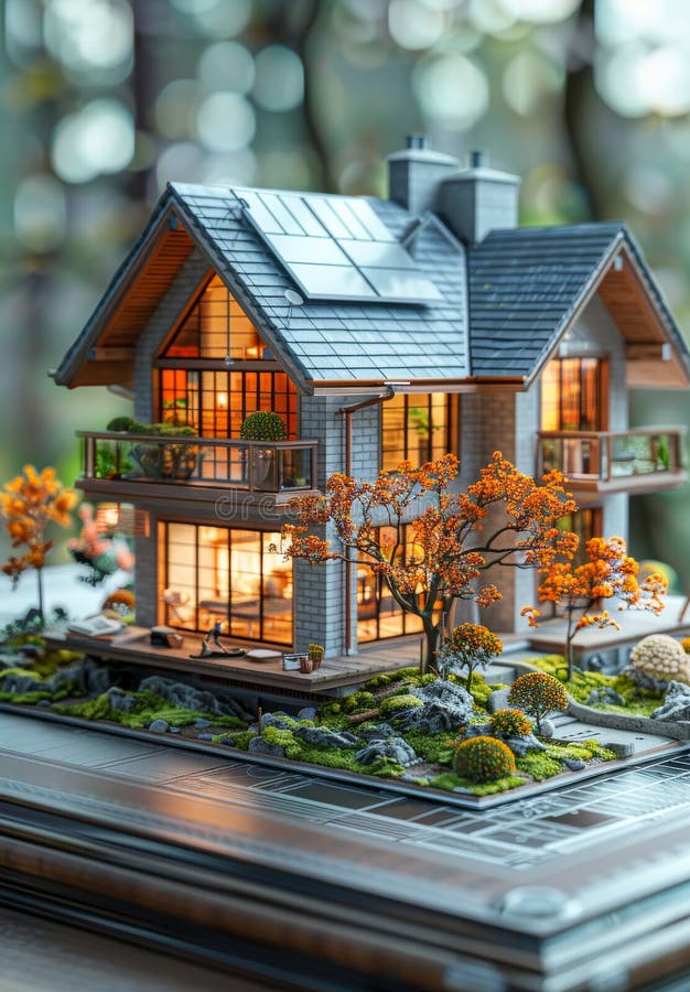 Modern House in the Forest on Scale Stock Image - Image of plastic ...