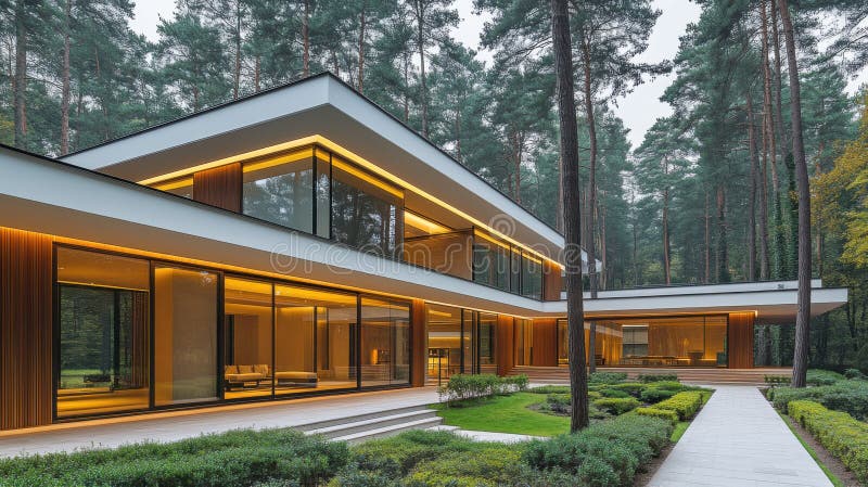 Modern House in a Forest Setting Stock Illustration - Illustration of ...