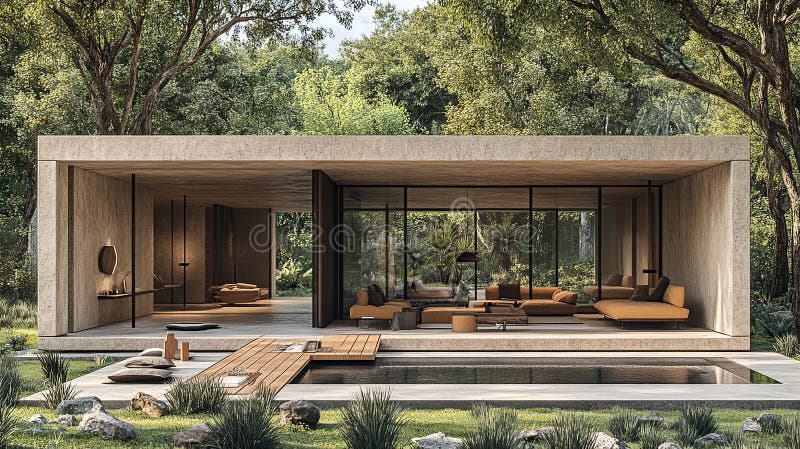 Modern House, Forest Setting, Pool, Interior View, Architecture Design ...