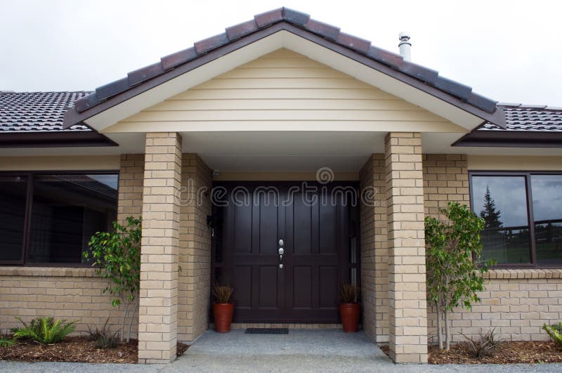 Modern House Front Entrance Stock Image - Image of plants, cream: 11807555