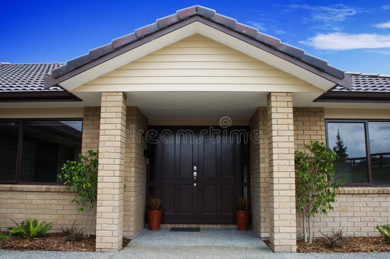 Modern House Front Entrance Stock Image - Image of front, brick: 12629129