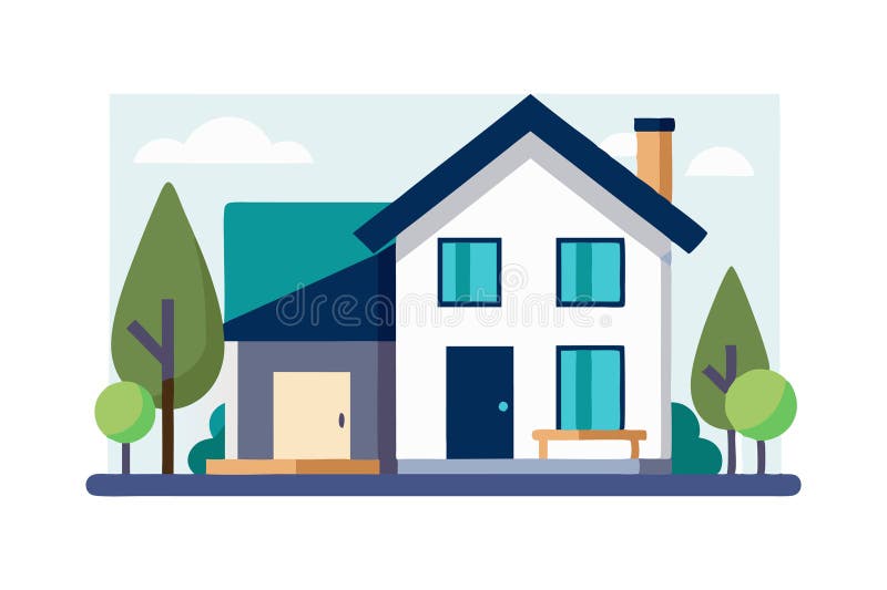 Modern House with a Front Yard Stock Vector - Illustration of ...