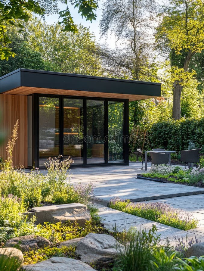 Modern House with Garden stock image. Image of space - 378162619