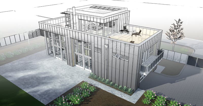 Modern House with Garden and Garage. a Three-dimensional Raster Image ...