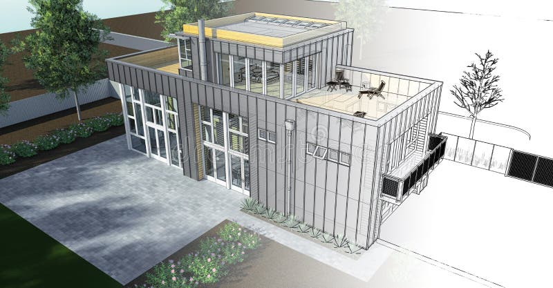 Modern House with Garden and Garage. a Three-dimensional Raster Image ...