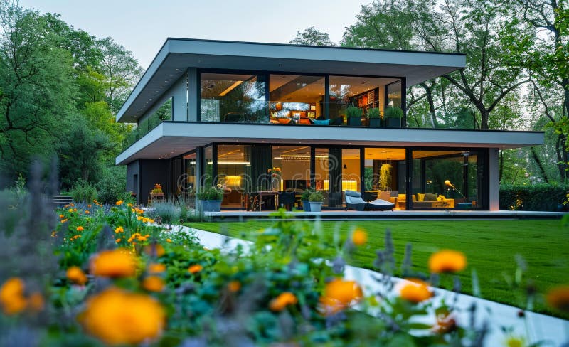 Modern House with Garden. a View from the Garden Stock Photo - Image of ...