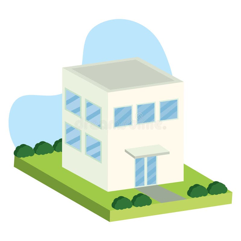 Modern House with Green Yard. Vector Stock Illustration - Illustration ...