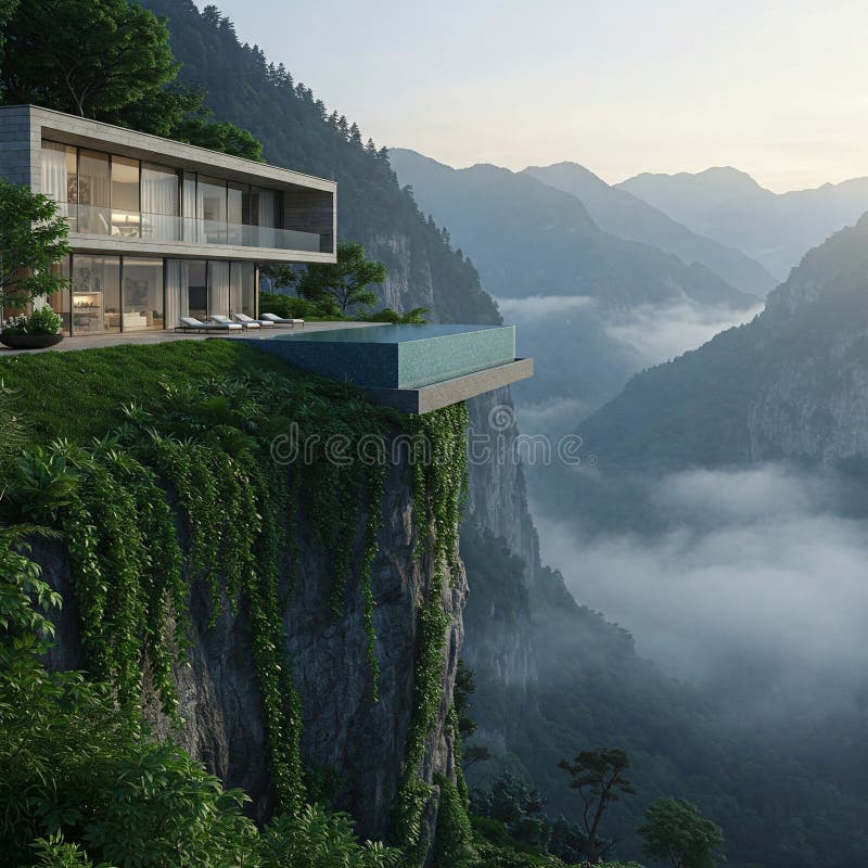 Cliffside Infinity Pool Mountain Vista (Generated with AI) Stock ...