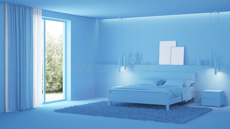 Modern House Interior. Blue Interior Stock Illustration - Illustration ...