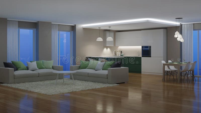 Modern House Interior. 3D Rendering. Stock Illustration - Illustration ...