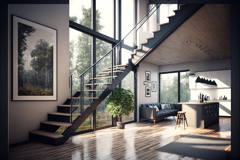 Modern House Interior Design Stock Illustration - Illustration of ...