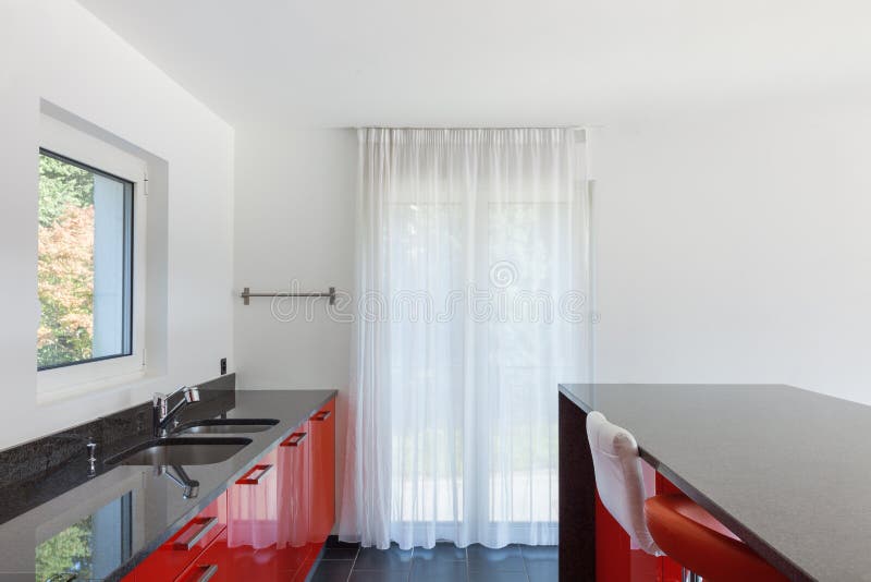 Modern House Interior Empty Kitchen, Dining Room Stock Photo - Image of ...