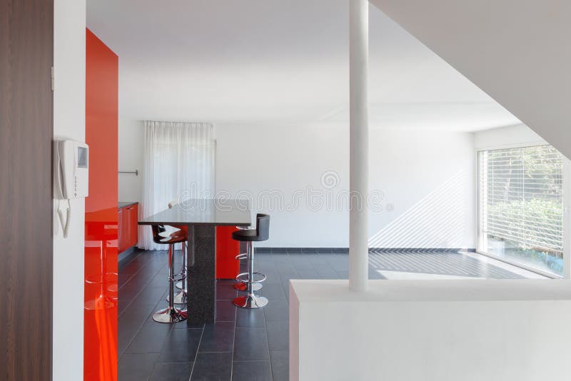 Modern House Interior Empty Kitchen, Dining Room Stock Image - Image of ...