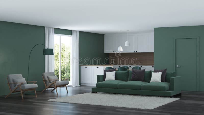 Modern House Interior. Green Color in the Interior Stock Image - Image ...