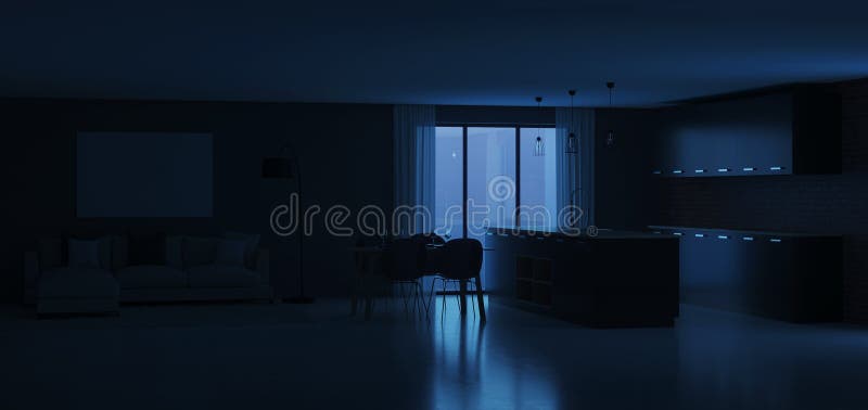 Modern House Interior. Night. Evening Lighting Stock Illustration ...