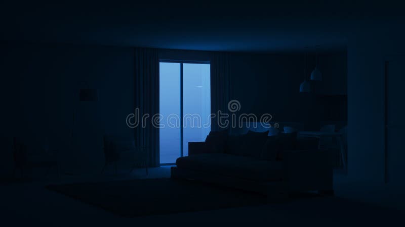 Modern House Interior. Night. Evening Lighting Stock Illustration ...