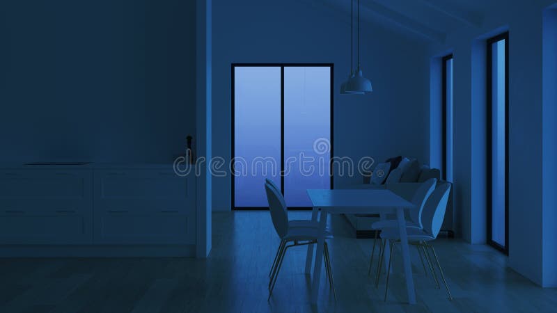Modern House Interior. Night. Evening Lighting Stock Illustration ...