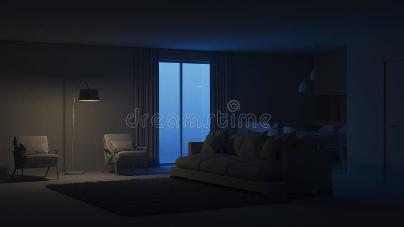 Modern House Interior. Night. Evening Lighting Stock Illustration ...