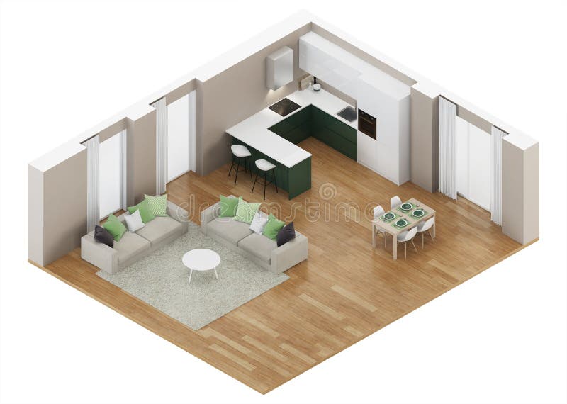 Modern House Interior. Orthogonal Projection. View from Above Stock ...