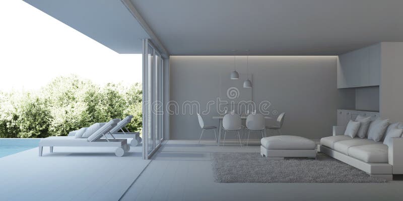 Modern House Interior. Interior of a Villa with a Swimming Pool Stock ...
