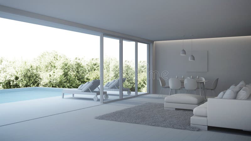 Modern House Interior. Interior of a Villa with a Swimming Pool Stock ...