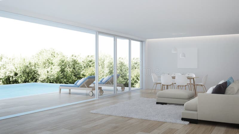 Modern House Interior. Interior of a Villa with a Swimming Pool Stock ...