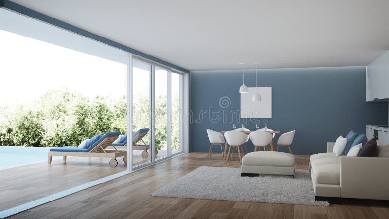 Modern House Interior. the Interior of the Villa with a Swimming Pool ...