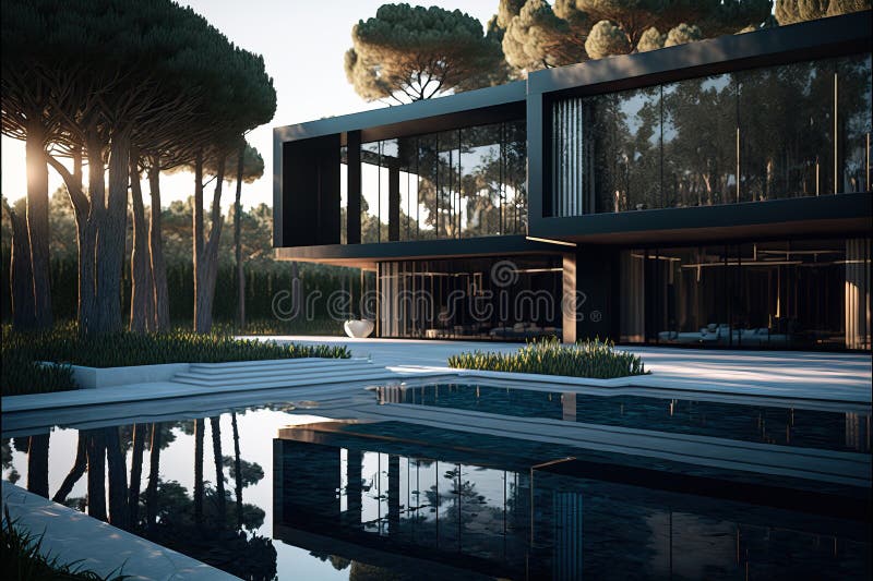 Modern House in Italy, Generative AI Stock Illustration - Illustration ...